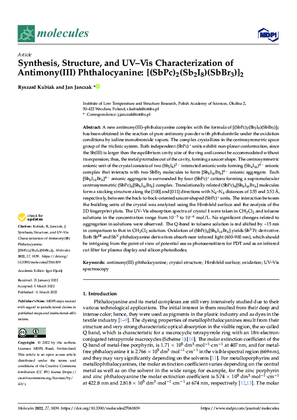 (PDF) Synthesis, Structure, and UV–Vis Characterization of Antimony(III ...
