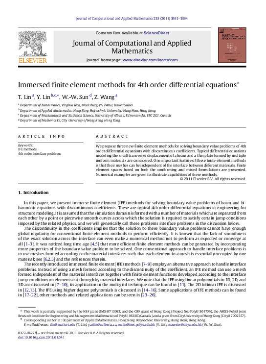 (PDF) Immersed finite element methods for 4th order differential equations