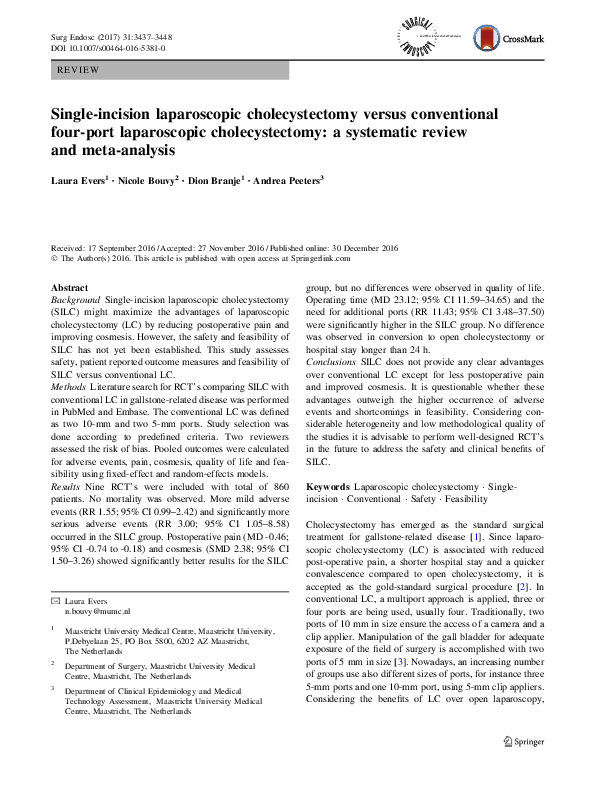 (PDF) Single-incision laparoscopic cholecystectomy versus conventional four-port laparoscopic ...