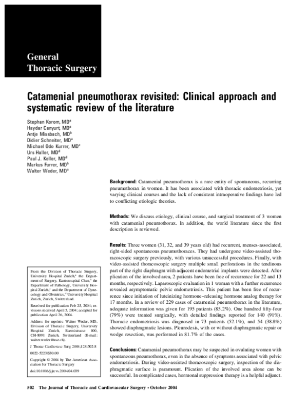 (PDF) Catamenial pneumothorax revisited: Clinical approach and ...