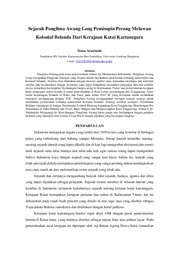 (PDF) Sejarah Panglima Awang Long Pemimpin Perang Melawan Belanda Dari ...