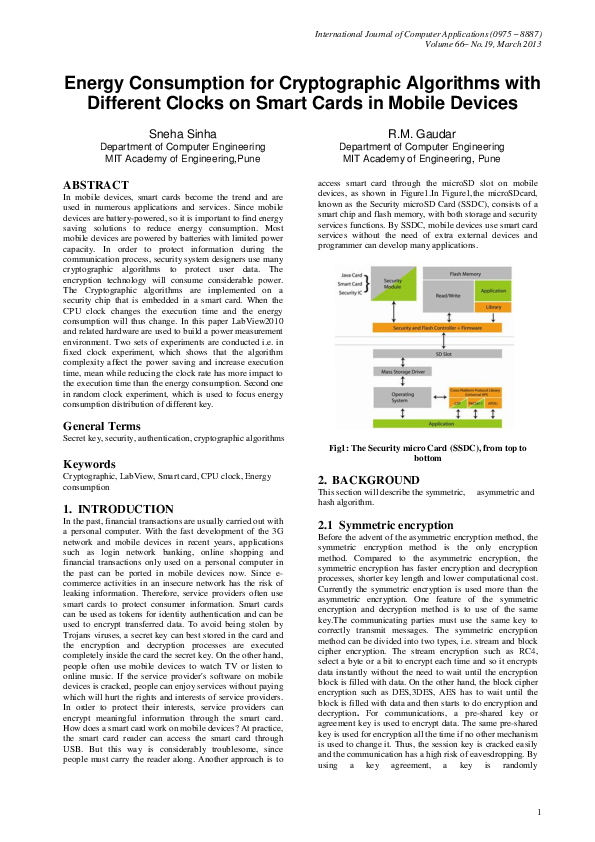 Pdf Energy Consumption For Cryptographic Algorithms With Different