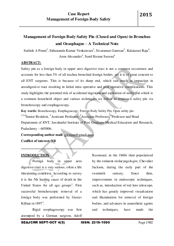 (PDF) Case Report Management of Foreign Body Safety Management of ...