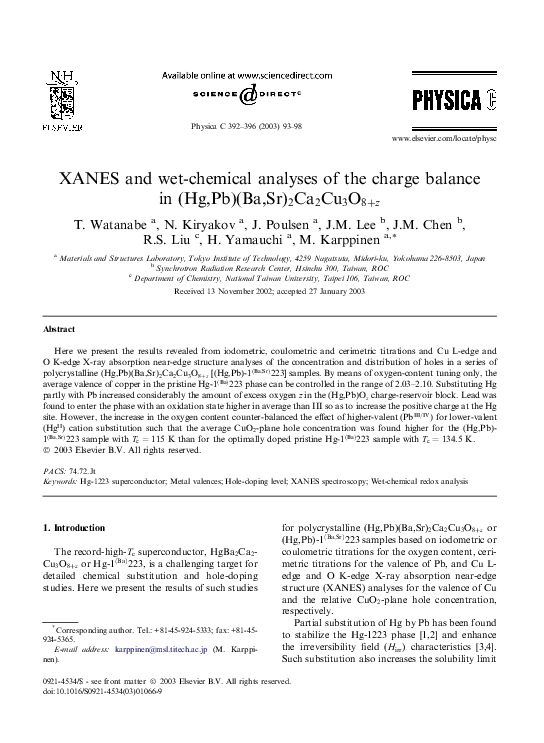 (PDF) XANES and wet-chemical analyses of the charge balance in (Hg,Pb ...