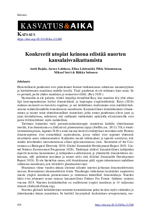 (PDF) Konkreetit utopiat keinona edistää nuorten kansalaisvaikuttamista ...