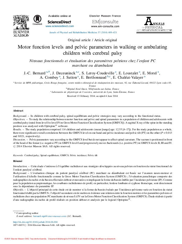 (PDF) Motor function levels and pelvic parameters in walking or ...