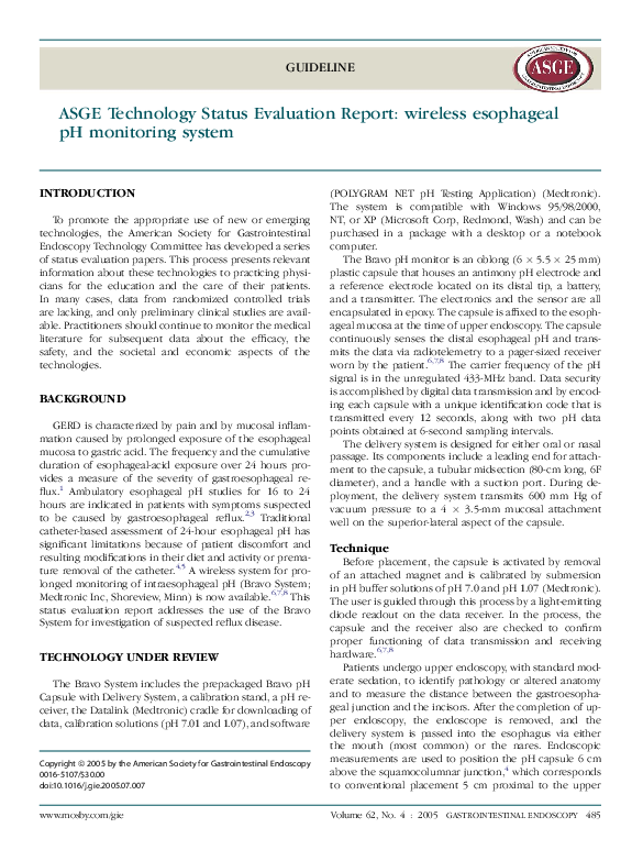(PDF) ASGE Technology Status Evaluation Report: wireless esophageal pH ...