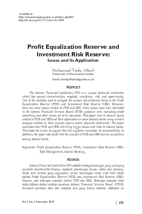 (PDF) Profit Equalization Reserve and Investment Risk Reserve: Issues ...