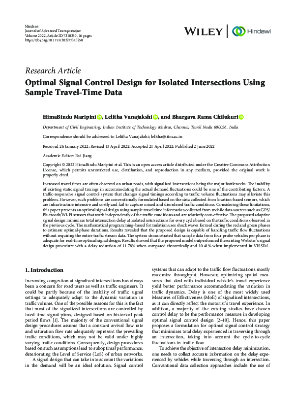 Pdf Optimal Signal Control Design For Isolated Intersections Using