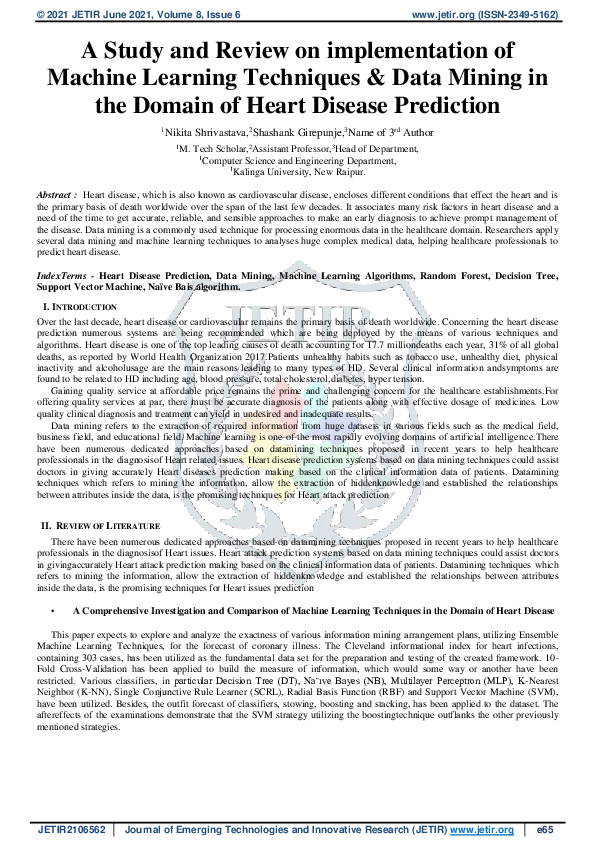 (PDF) A Study and Review on implementation of Machine Learning Techniques & Data Mining in the ...