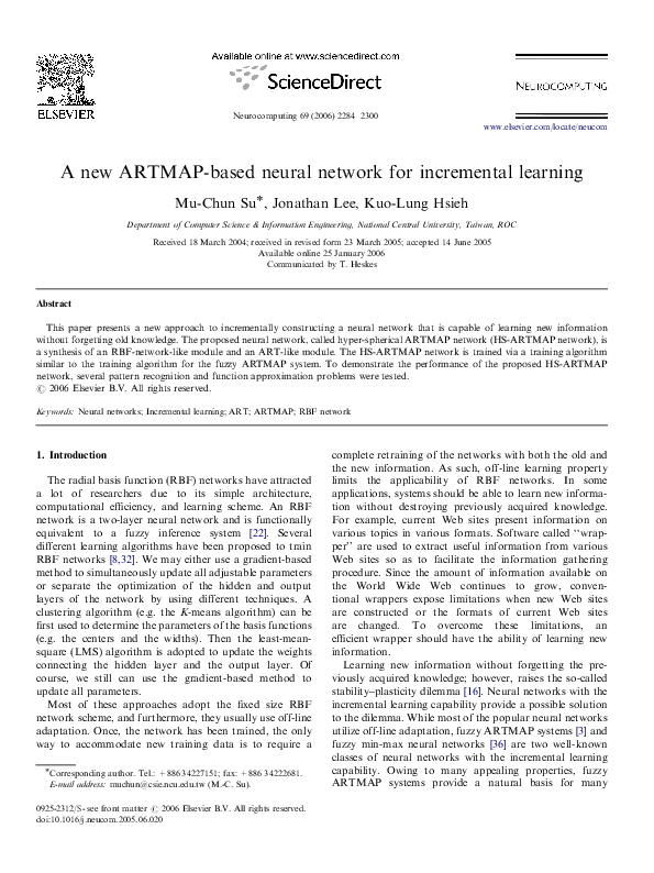 Pdf A New Artmap Based Neural Network For Incremental Learning Mu Chun Su