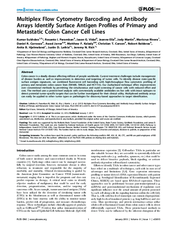 (PDF) Multiplex Flow Cytometry Barcoding and Antibody Arrays Identify ...