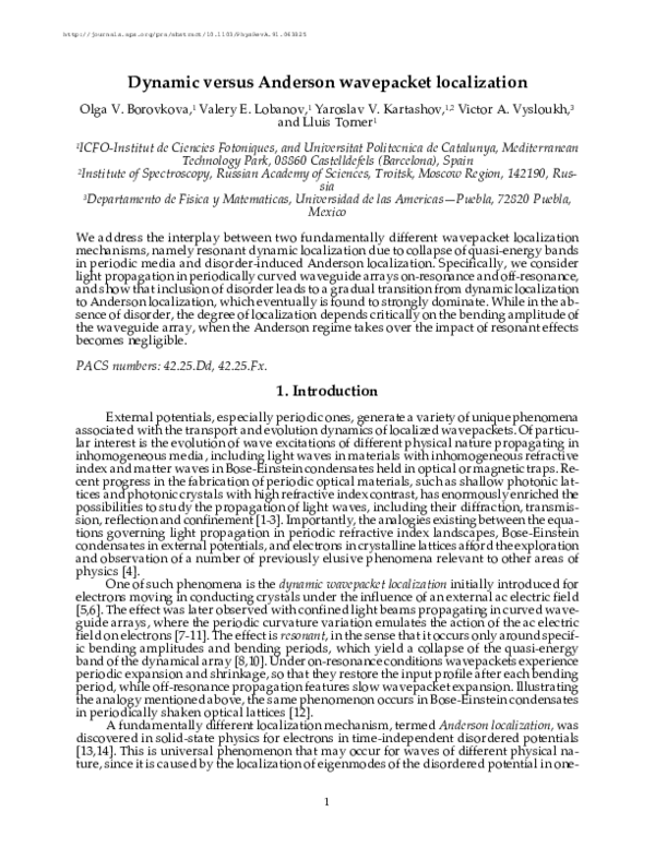 (PDF) Dynamic versus Anderson wave-packet localization