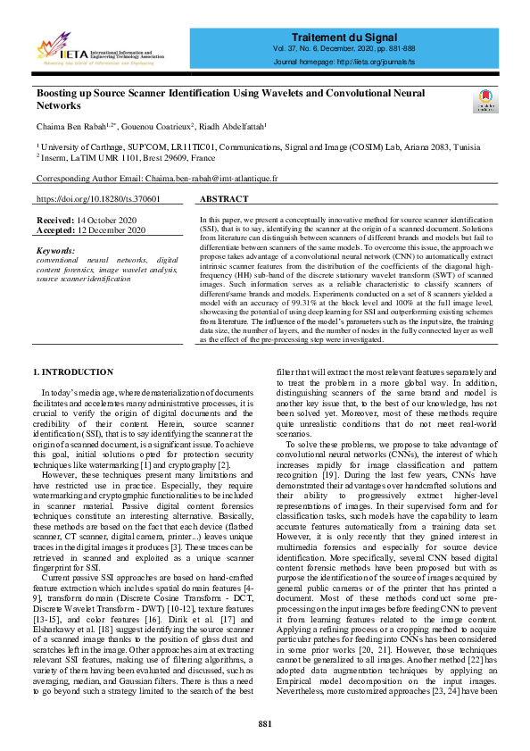 Pdf Boosting Up Source Scanner Identification Using Wavelets And Convolutional Neural Networks