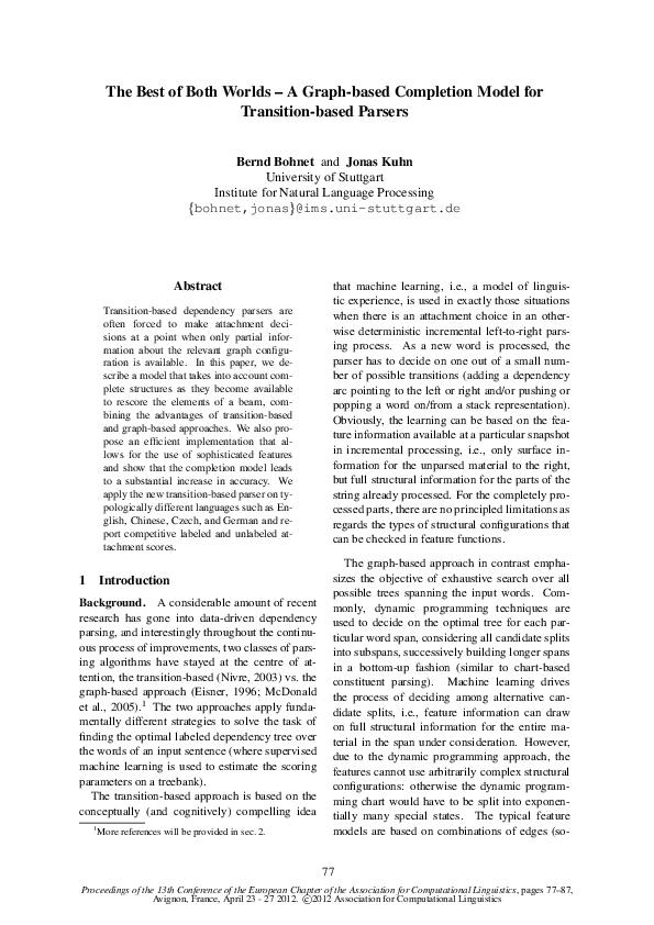 Pdf The Best Of Both Worlds A Graph Based Completion Model For Transition Based Parsers