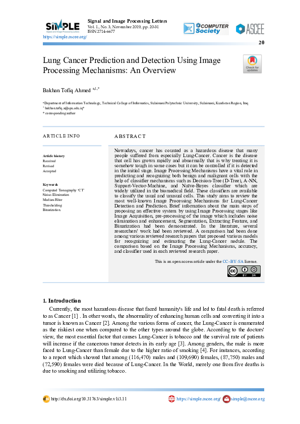(PDF) Lung Cancer Prediction and Detection Using Image Processing Mechanisms: An Overview