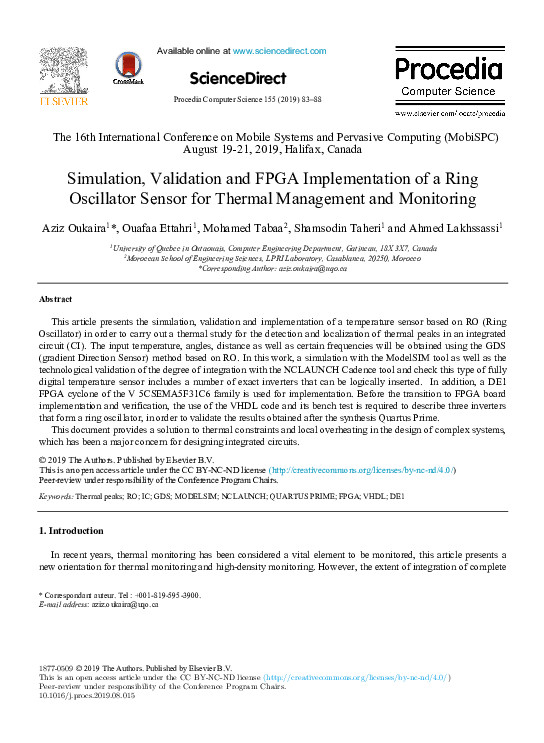 (PDF) Simulation, Validation and FPGA Implementation of a Ring Oscillator Sensor for Thermal ...