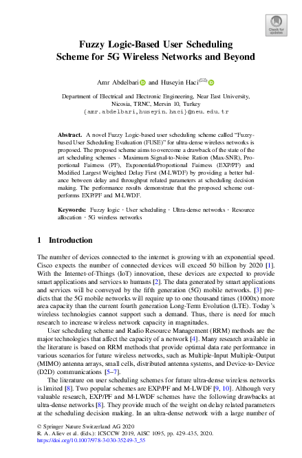 (PDF) Fuzzy Logic-Based User Scheduling Scheme for 5G Wireless Networks and Beyond