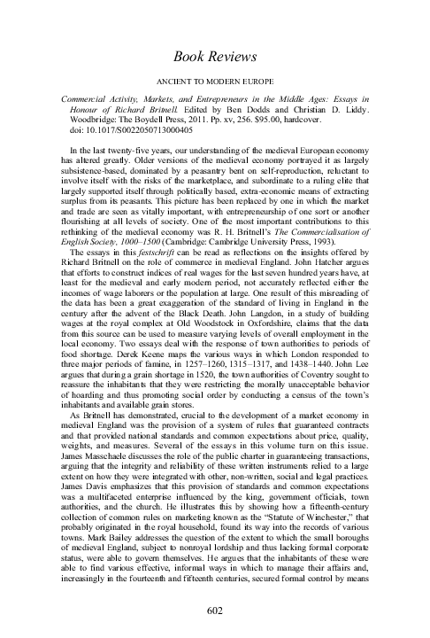 (PDF) Commercial Activity, Markets and Entrepreneurs in the Middle Ages ...