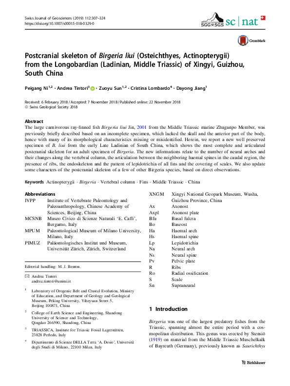 (PDF) Postcranial skeleton of Birgeria liui (Osteichthyes ...