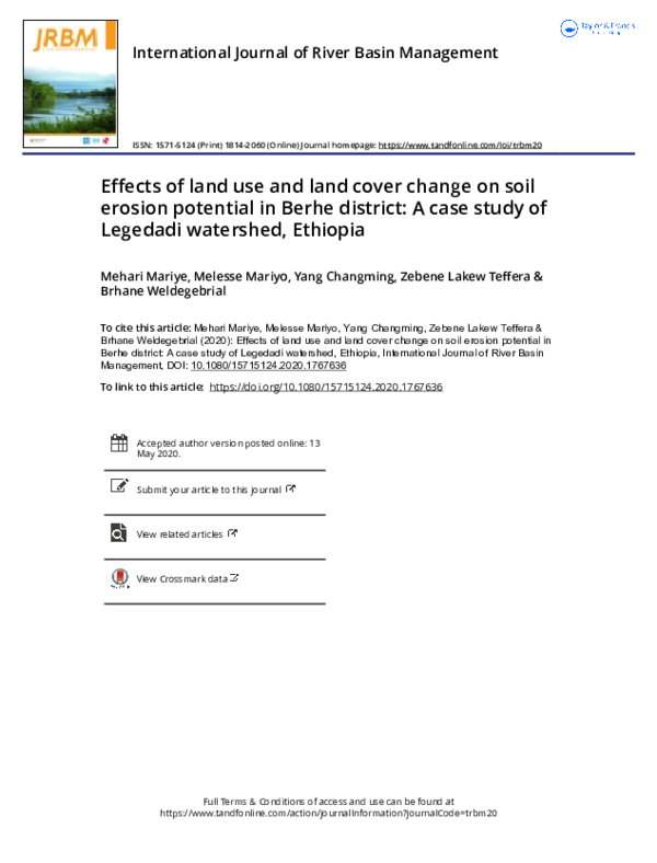 (PDF) Effects of land use and land cover change on soil erosion potential in Berhe district: a ...