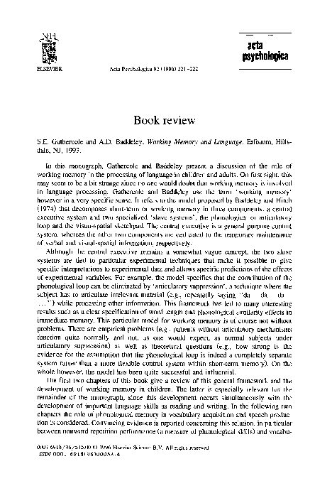 (PDF) Working memory and language