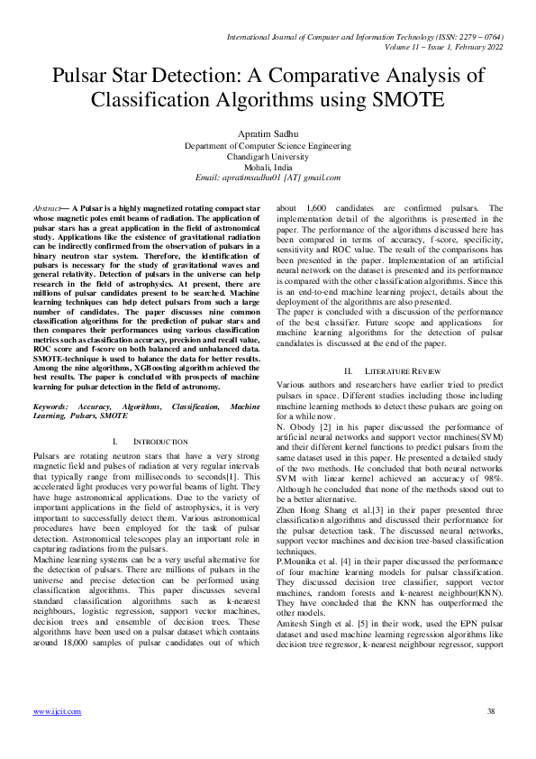 (PDF) Pulsar Star Detection: A Comparative Analysis of Classification Algorithms using SMOTE