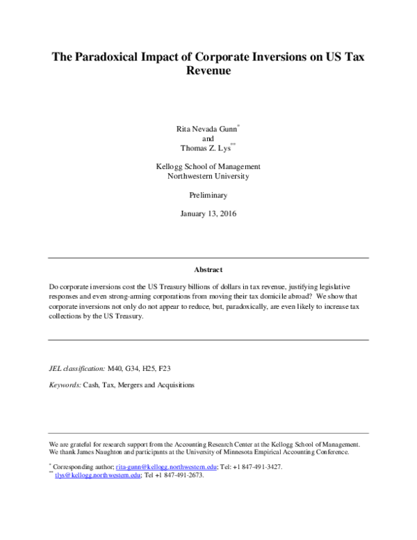 (PDF) The Paradoxical Impact of Corporate Inversions on US Tax Revenue
