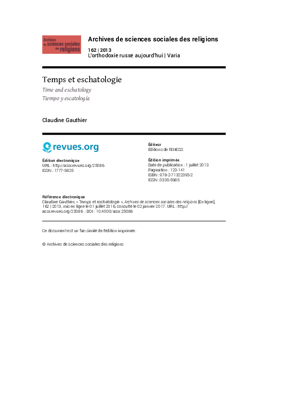 (PDF) Temps et eschatologie | Claudine Gauthier - Academia.edu