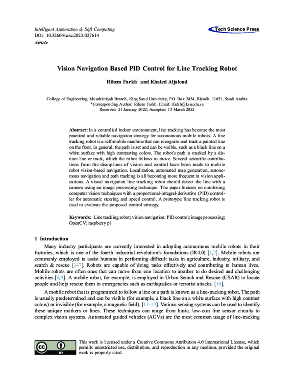 (PDF) Vision Navigation Based PID Control for Line Tracking Robot
