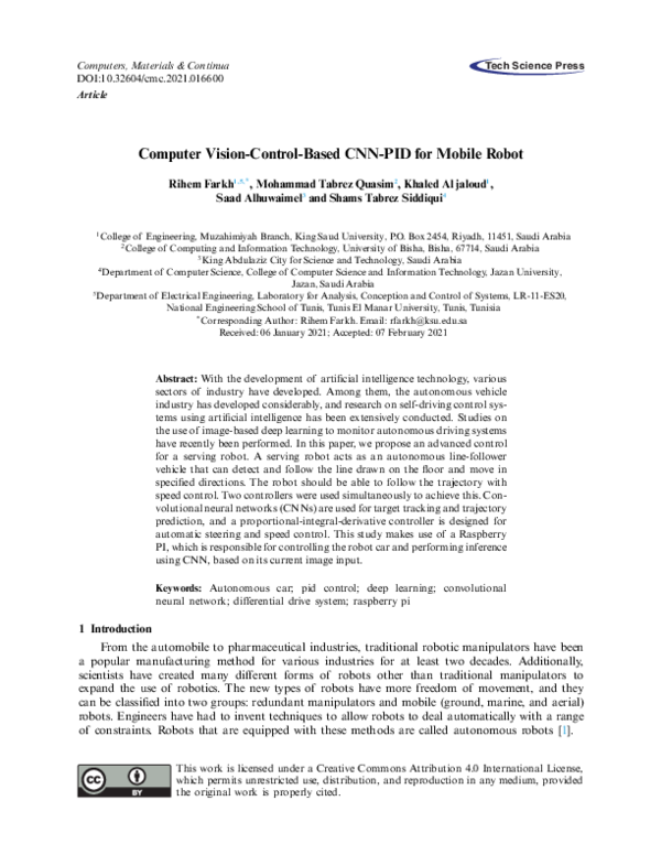 (PDF) Computer Vision-Control-Based CNN-PID for Mobile Robot