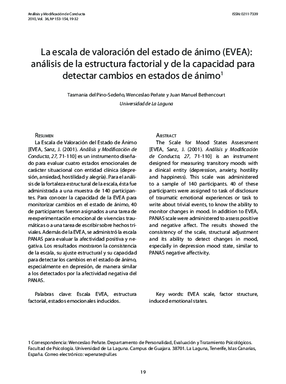 (PDF) La escala de valoración del estado de ánimo (EVEA): análisis de ...