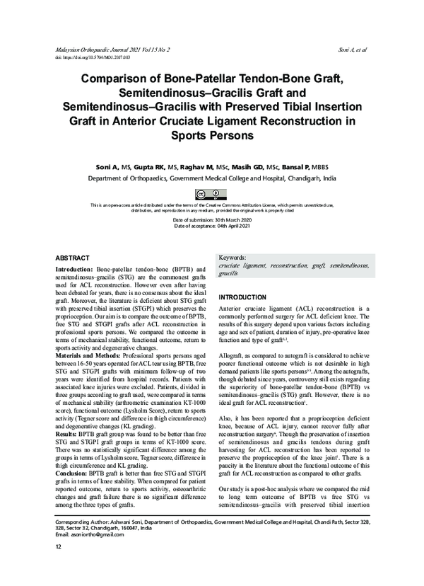 (PDF) Comparison of Bone-Patellar Tendon-Bone Graft, Semitendinosus–Gracilis Graft and ...