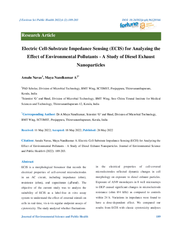 (PDF) Electric Cell-Substrate Impedance Sensing (ECIS) for Analyzing the Effect of Environmental ...