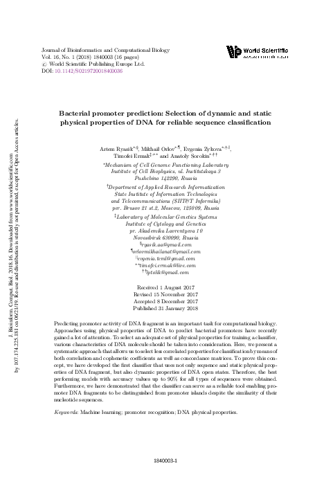(PDF) Bacterial promoter prediction: Selection of dynamic and static physical properties of DNA ...