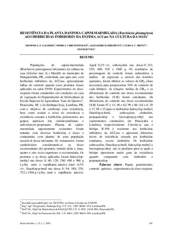 (PDF) Resistência da planta daninha capim-marmelada (Brachiaria ...