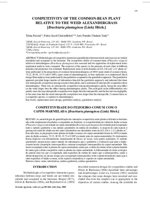 (PDF) Competitivity of the common-bean plant relative to the weed ...