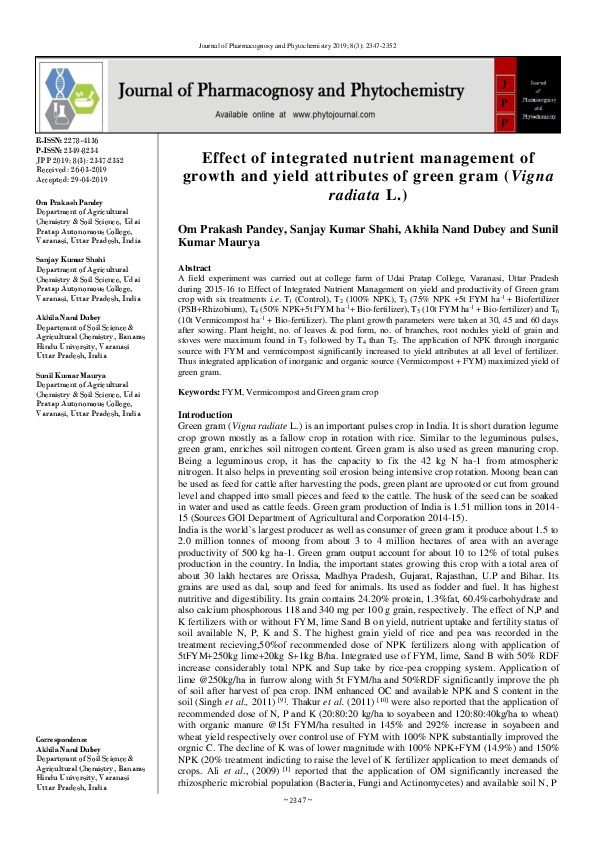 Pdf Effect Of Integrated Nutrient Management Of Growth And Yield