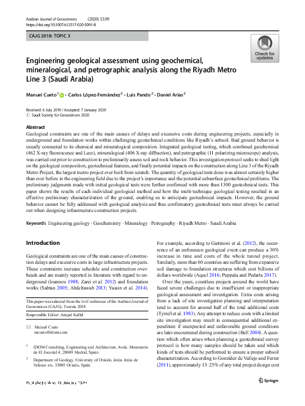 (PDF) Engineering geological assessment using geochemical ...