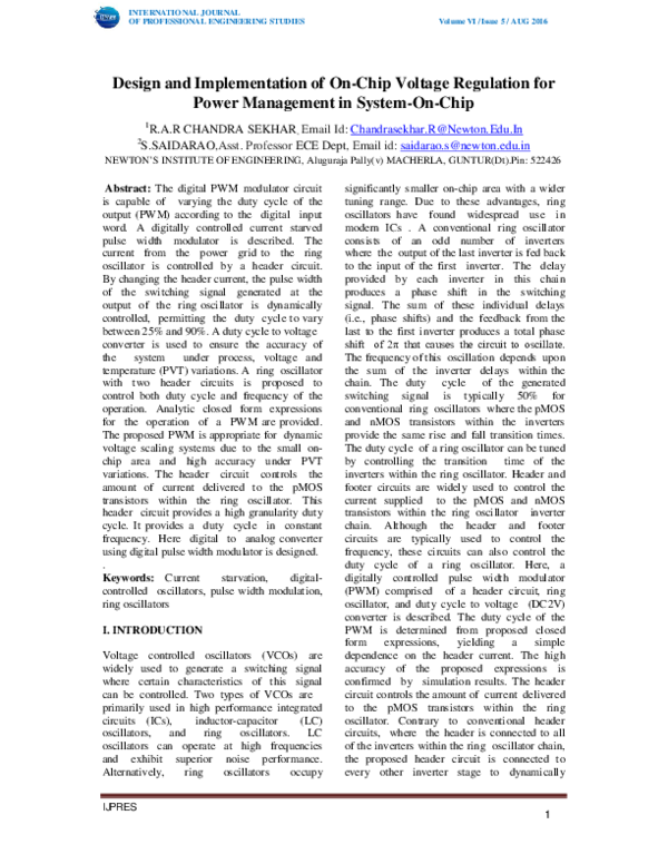 (PDF) Design and Implementation of On-Chip Voltage Regulation for Power ...