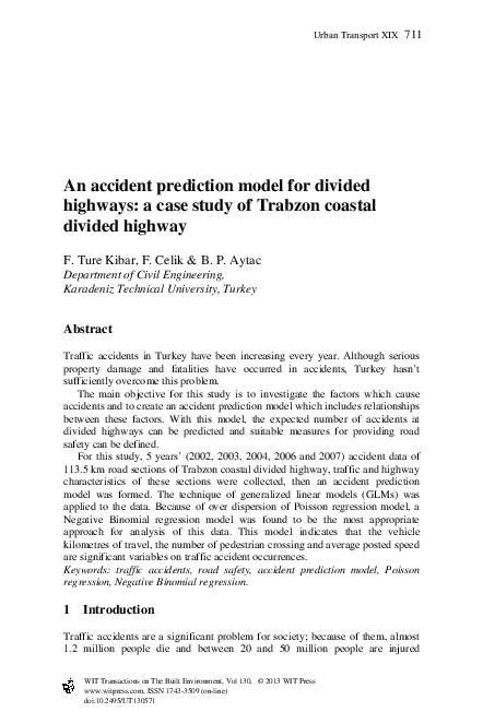 (PDF) An accident prediction model for divided highways: a case study ...