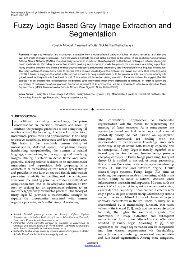 Pdf Fuzzy Logic Based Gray Image Extraction And Segmentation