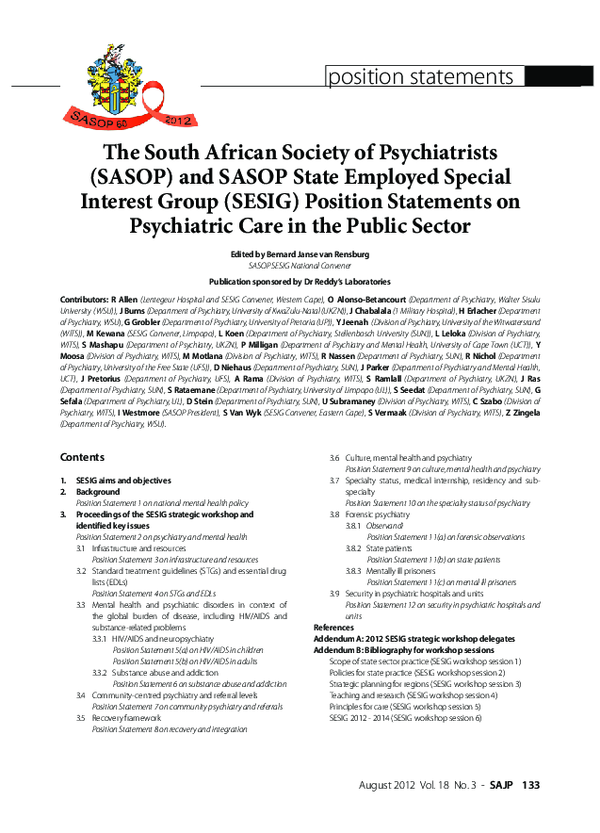 (PDF) The South African Society of Psychiatrists (SASOP) and SASOP ...