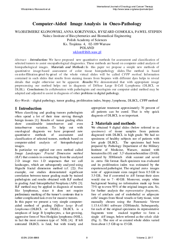 (PDF) Computer-Aided Image Analysis in Onco-Pathology