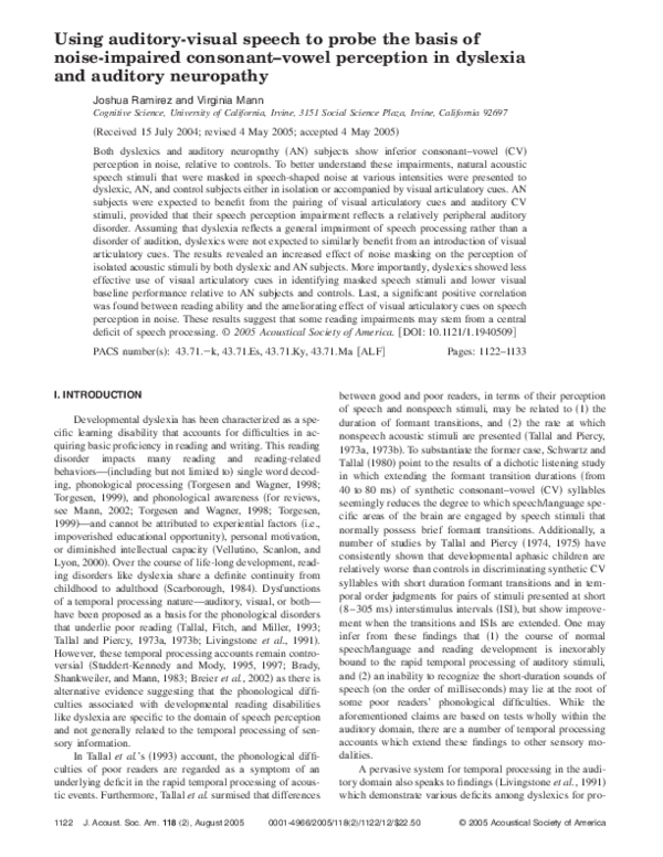 (PDF) Using auditory-visual speech to probe the basis of noise-impaired ...