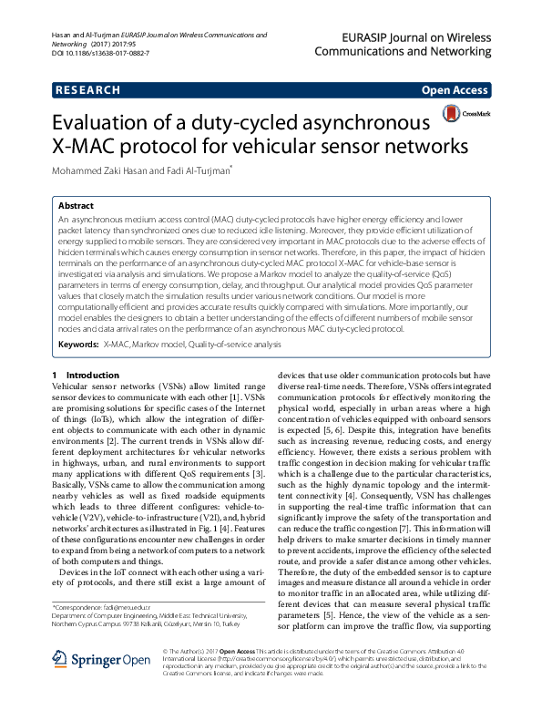 Pdf Evaluation Of A Duty Cycled Asynchronous X Mac Protocol For Vehicular Sensor Networks