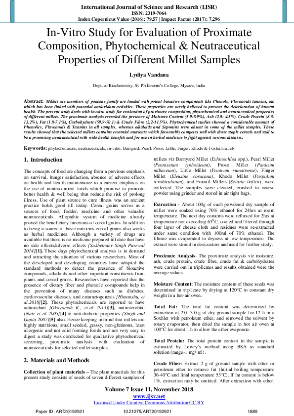 (PDF) In-Vitro Study for Evaluation of Proximate Composition ...