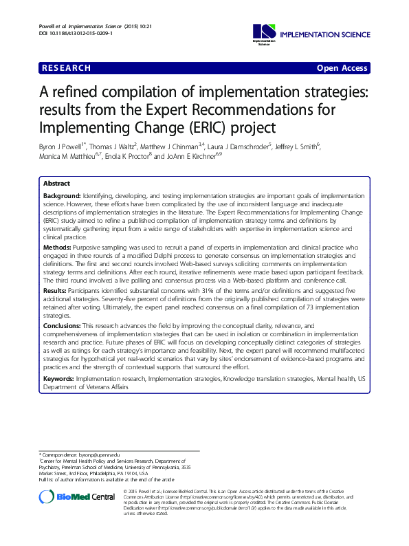 (PDF) A refined compilation of implementation strategies: Results from ...