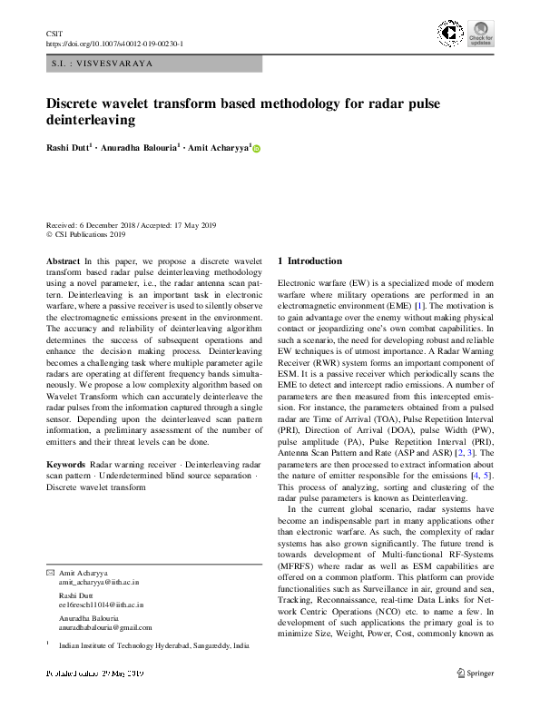 (PDF) Discrete wavelet transform based methodology for radar pulse ... (PDF) Discrete wavelet transform based methodology for radar pulse ...