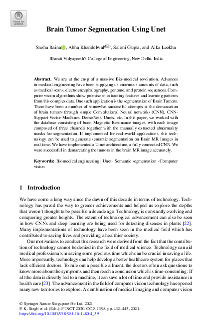 (PDF) Brain Tumor Segmentation Using Unet